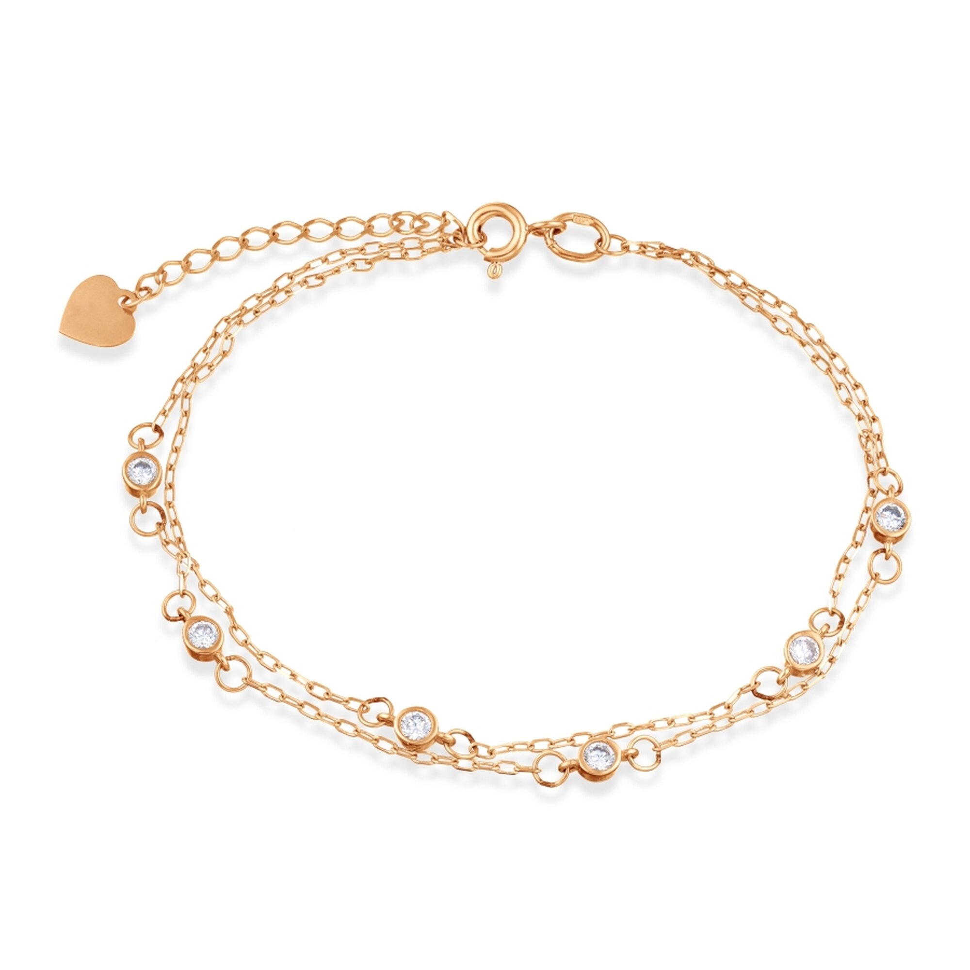 Браслет, красное золото, 585 проба, фианит