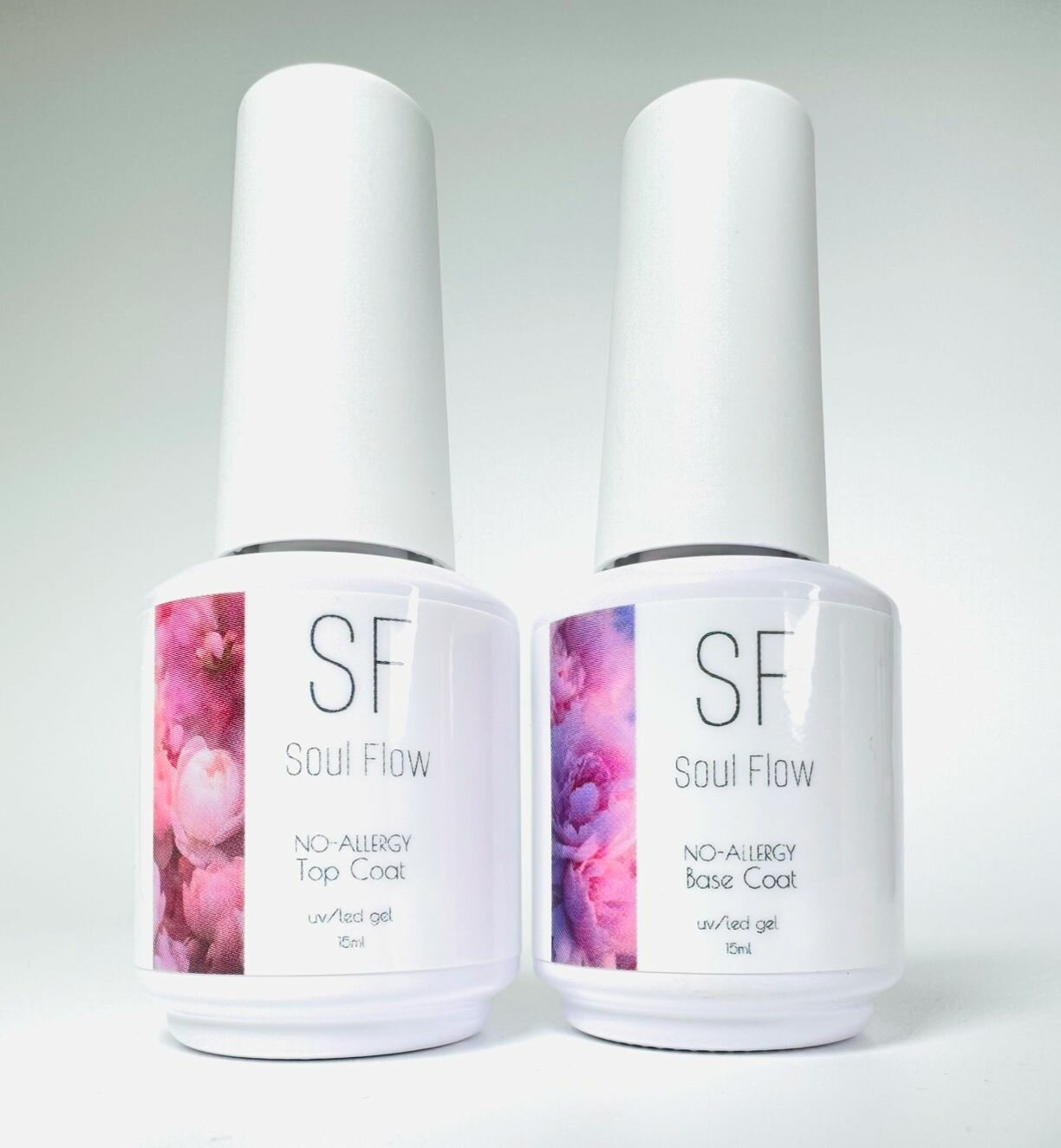 Гипоаллергенный Топ и База Soul Flow NO-ALLERGY Base coat/Верхнее покрытие Soul Flow Top coat NO-ALLERGY 15мл/15 мл