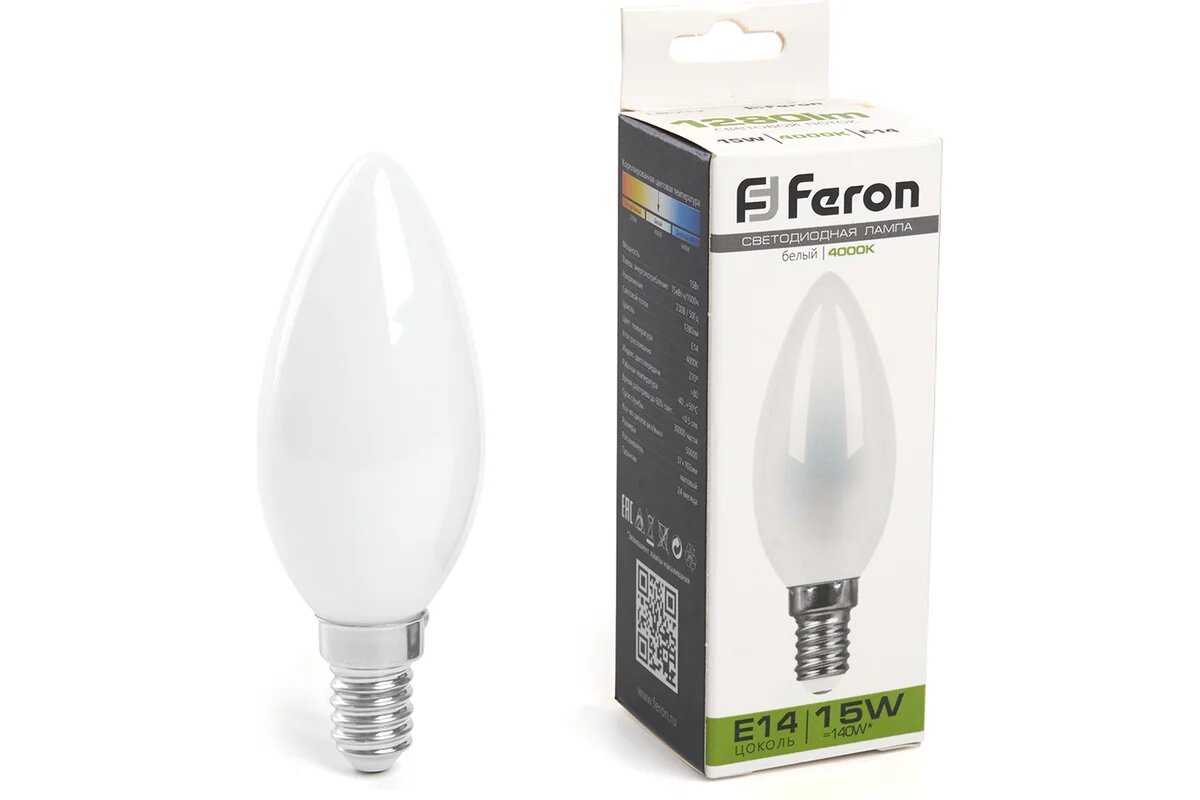 FERON Светодиодная свеча LB-717 E14 15W 4000K лампа для светильников бытового освещения