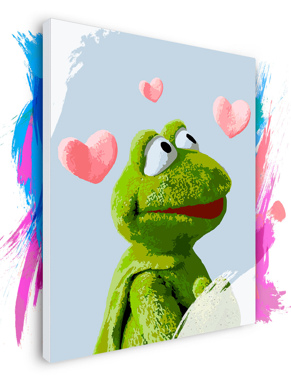 Картина по номерам на холсте Кермит с сердечками, 70 х 90 см