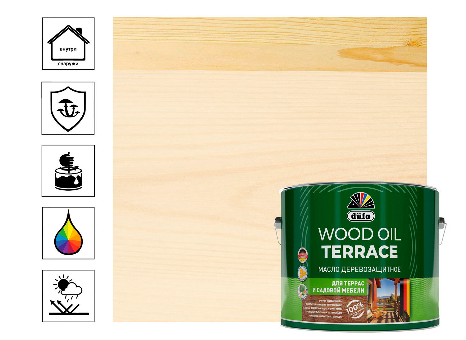 Масло Dufa Wood Oil Terrace, бесцветное, для террас, садовой мебели, полов и стен, 1.9 л