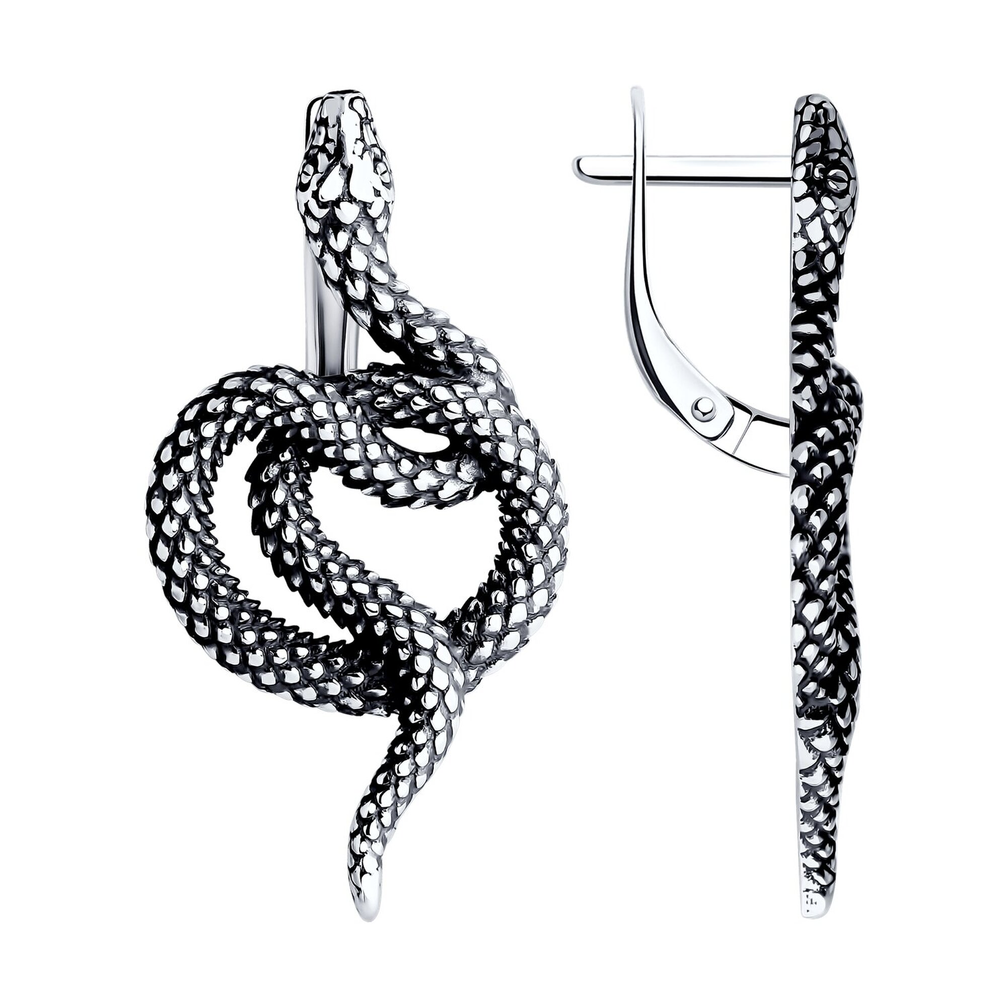 Серьги, серебро, 925 проба, чернение