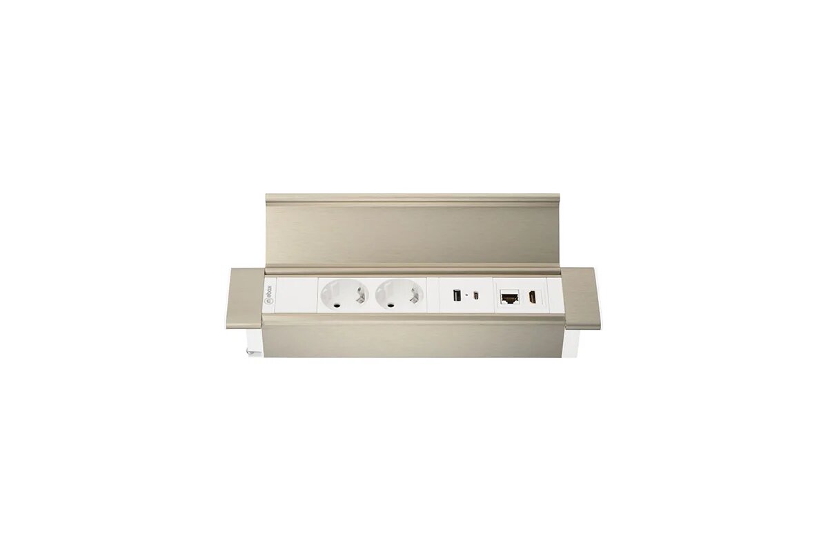 Mebax Блок розеток 41P 2 секции Серебро+Белый USB + type C + RJ45 + HDMI 00-00002596