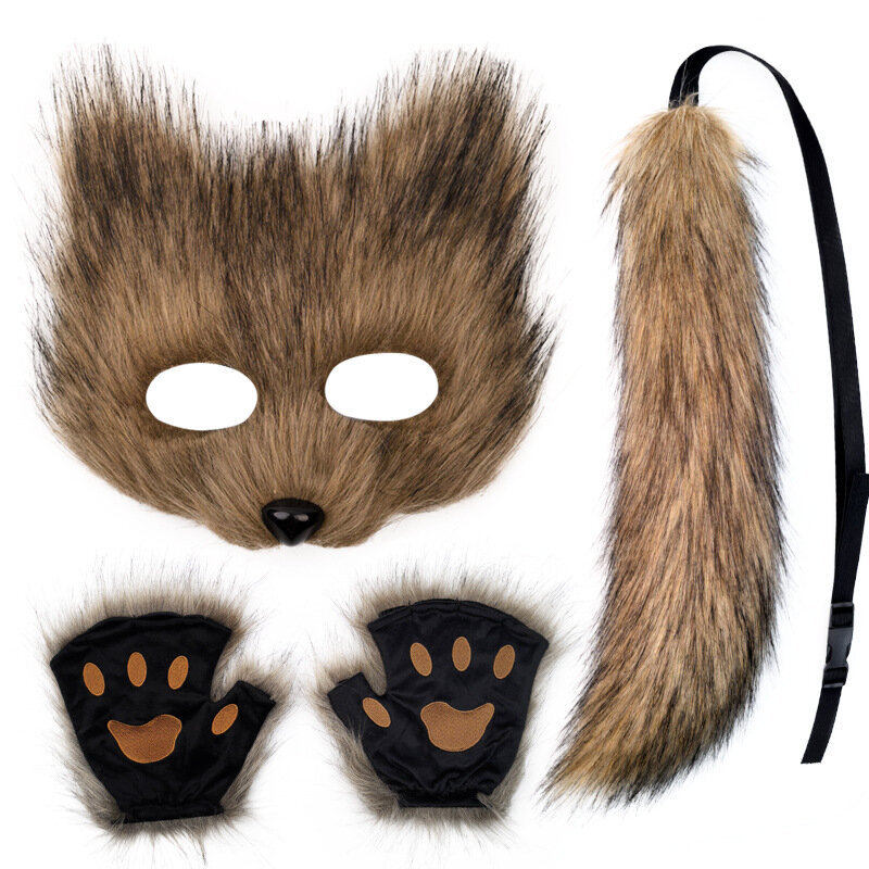 Набор масок лисы с хвостом, для Хэллоуина, ручная работа
