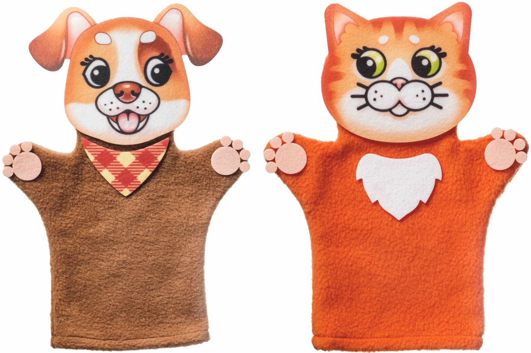 Кукла-рукавичка на руку Smile Decor "Кот Василий и Пёс Барбос" для кукольного тетра из флиса, мягкая игрушка-перчатка, перчаточная кукла бибабо