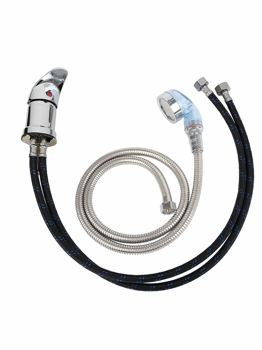 Стул-кровать для шампуня 70 см для парикмахерской с синей насадкой для душа и шлангом 120 см, настенный смеситель