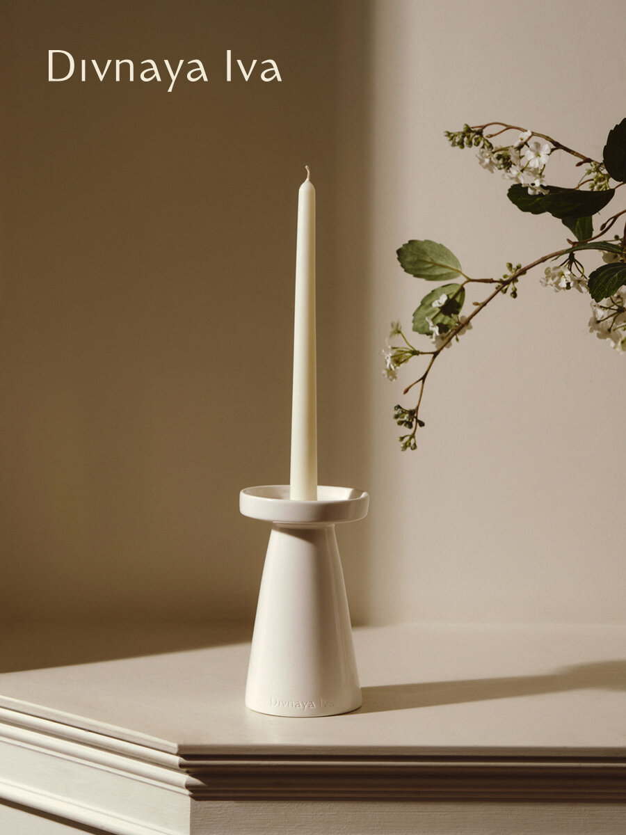 Подсвечник керамический белый большой, 17 см высота, Divnaya Iva