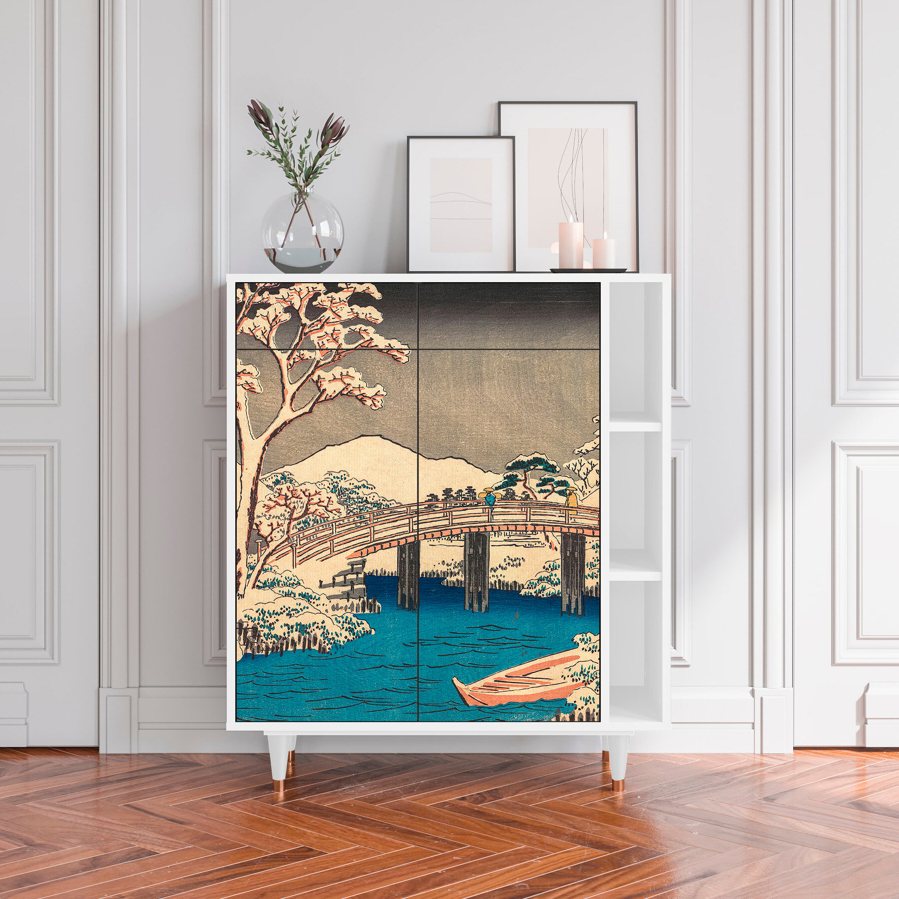 Комод - STORYZ - BS6 Katabira River by Utagawa Hiroshige, Размер - 94 x 110 x 41 см, Цвет корпуса - , Белый