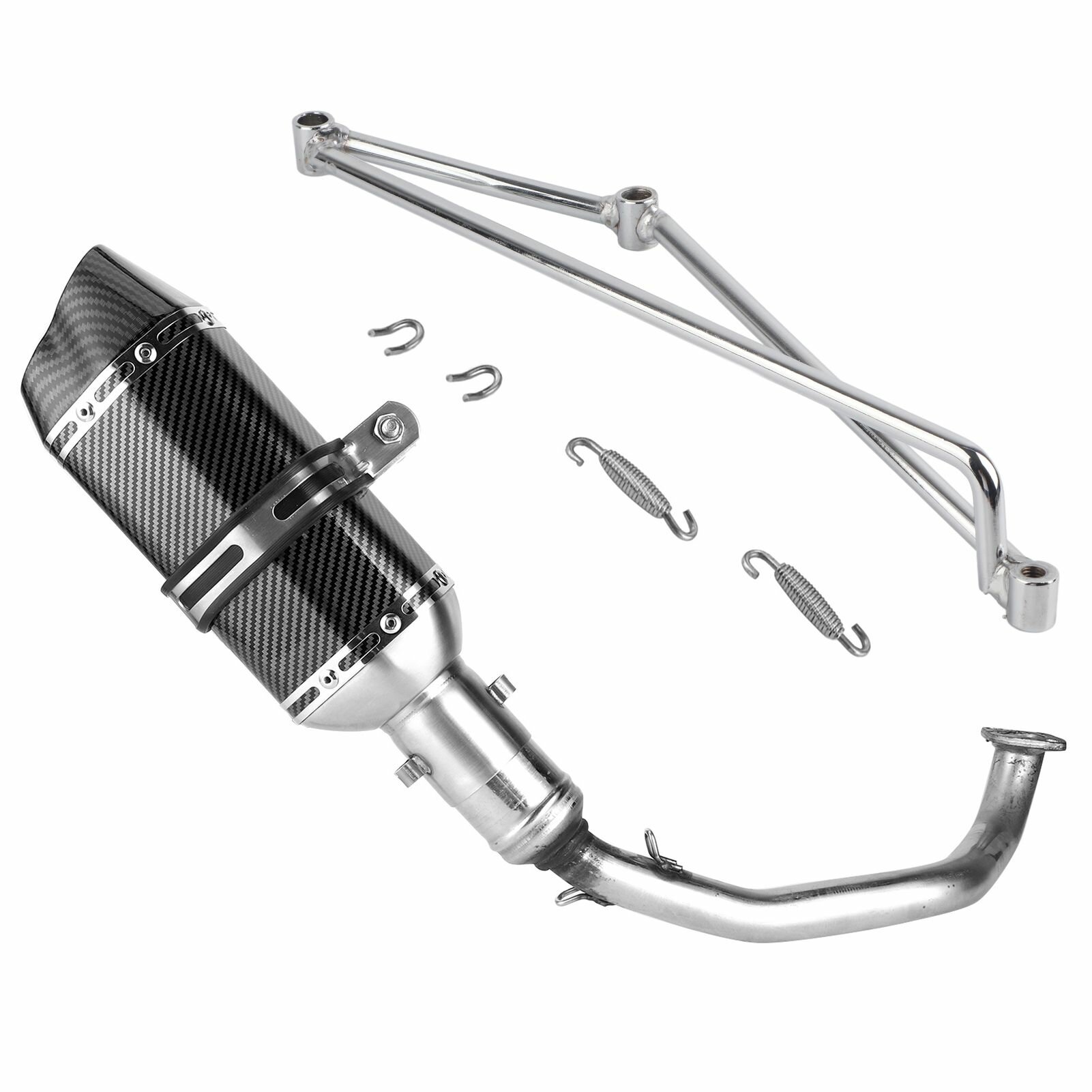 Полная система выхлопа из нержавеющей стали для мотоцикла GY6 125, с -файберным глушителем