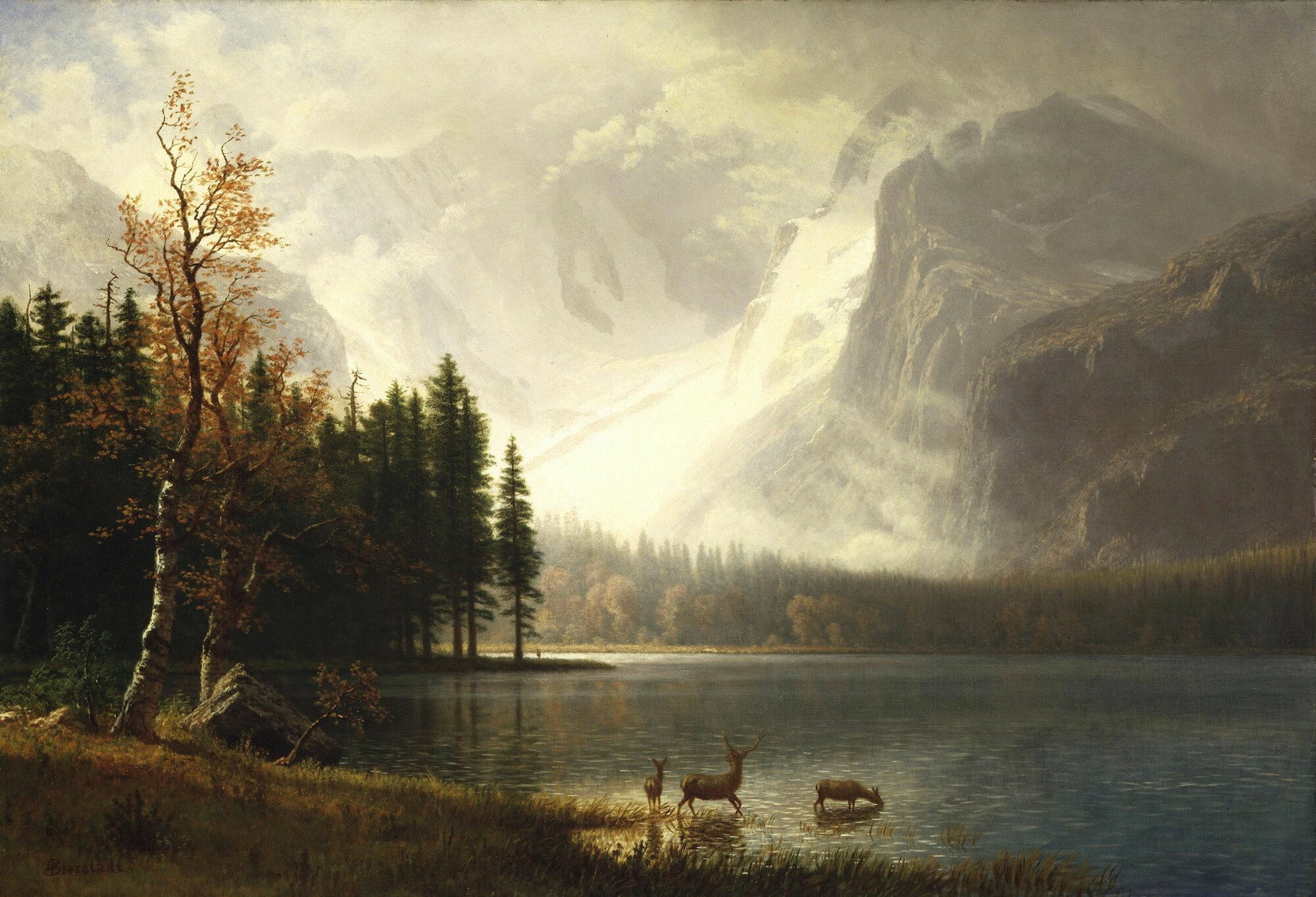 Картина Альберта Бирштадта Эстес Парк Колорадо, озеро Уайтс 80х54 см