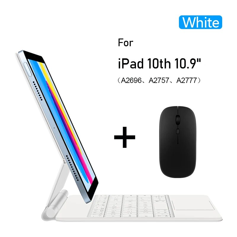 Белая Folio клавиатура для iPad 10 10.9" с мышью, English Layout