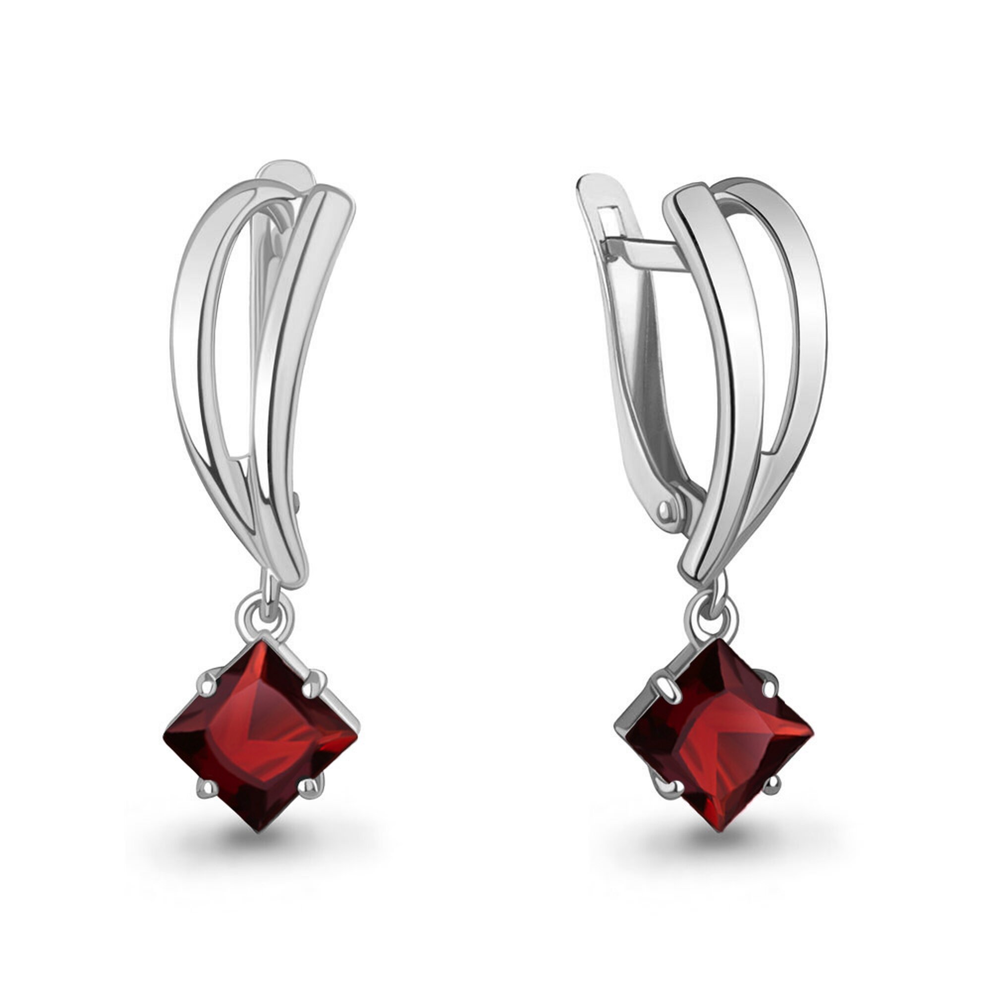 Серьги, серебро, 925 проба, родирование, гранат