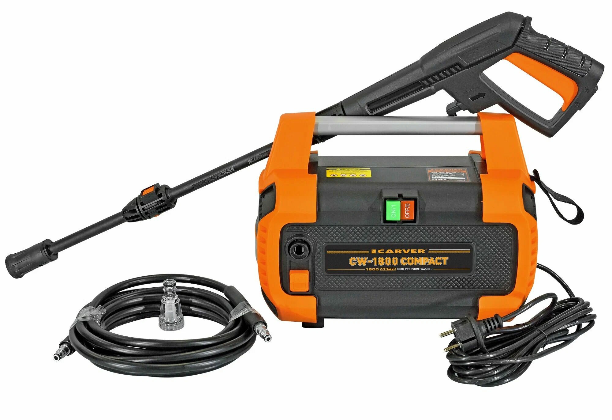 Минимойка Carver CW-1800 COMPACT, 1800 Вт, 420 л/ч, 150 Бар, 5 м, тип забора воды - водопровод/из емкости, 6.2 кг