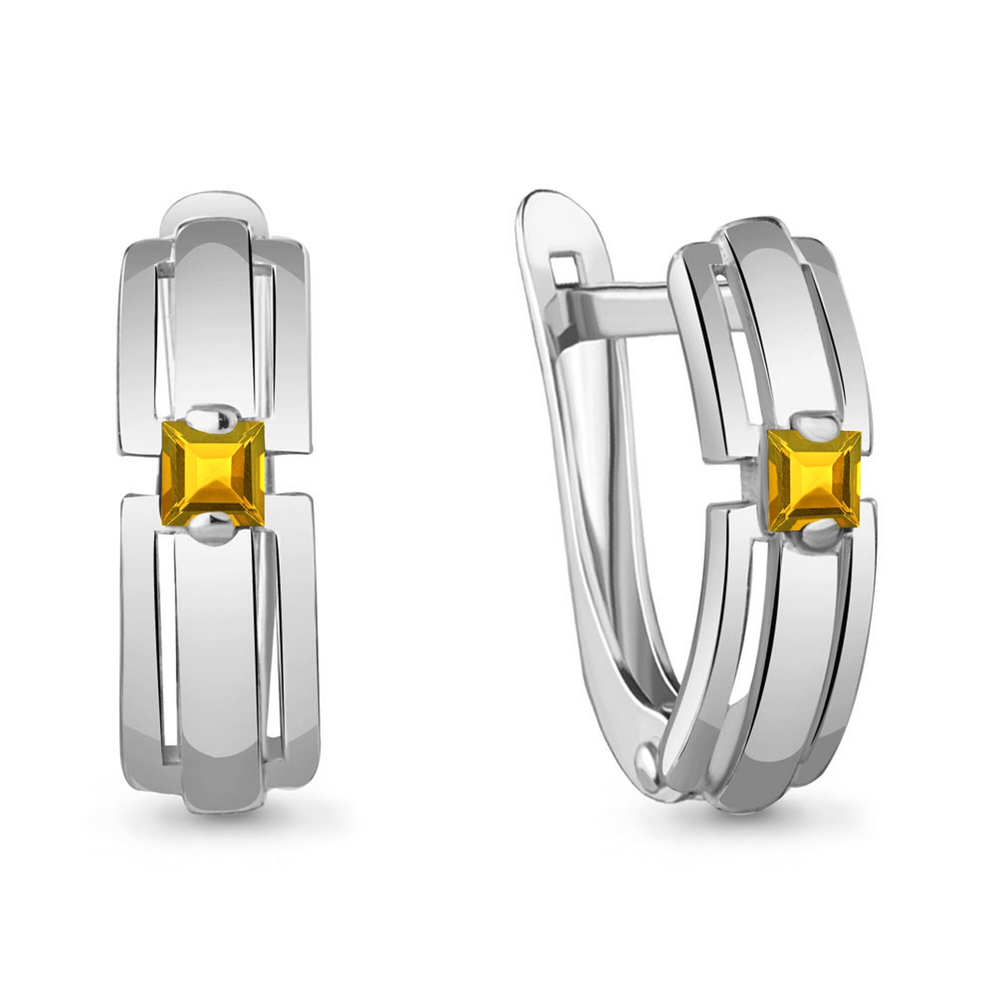 Серьги, серебро, 925 проба, родирование, цитрин