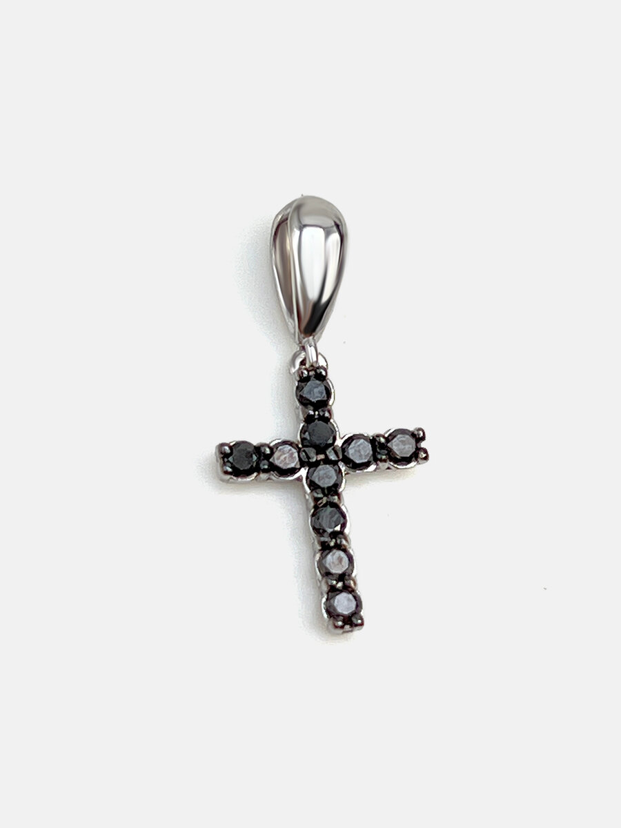 Крестик, белое золото, 585 проба, родирование, бриллиант