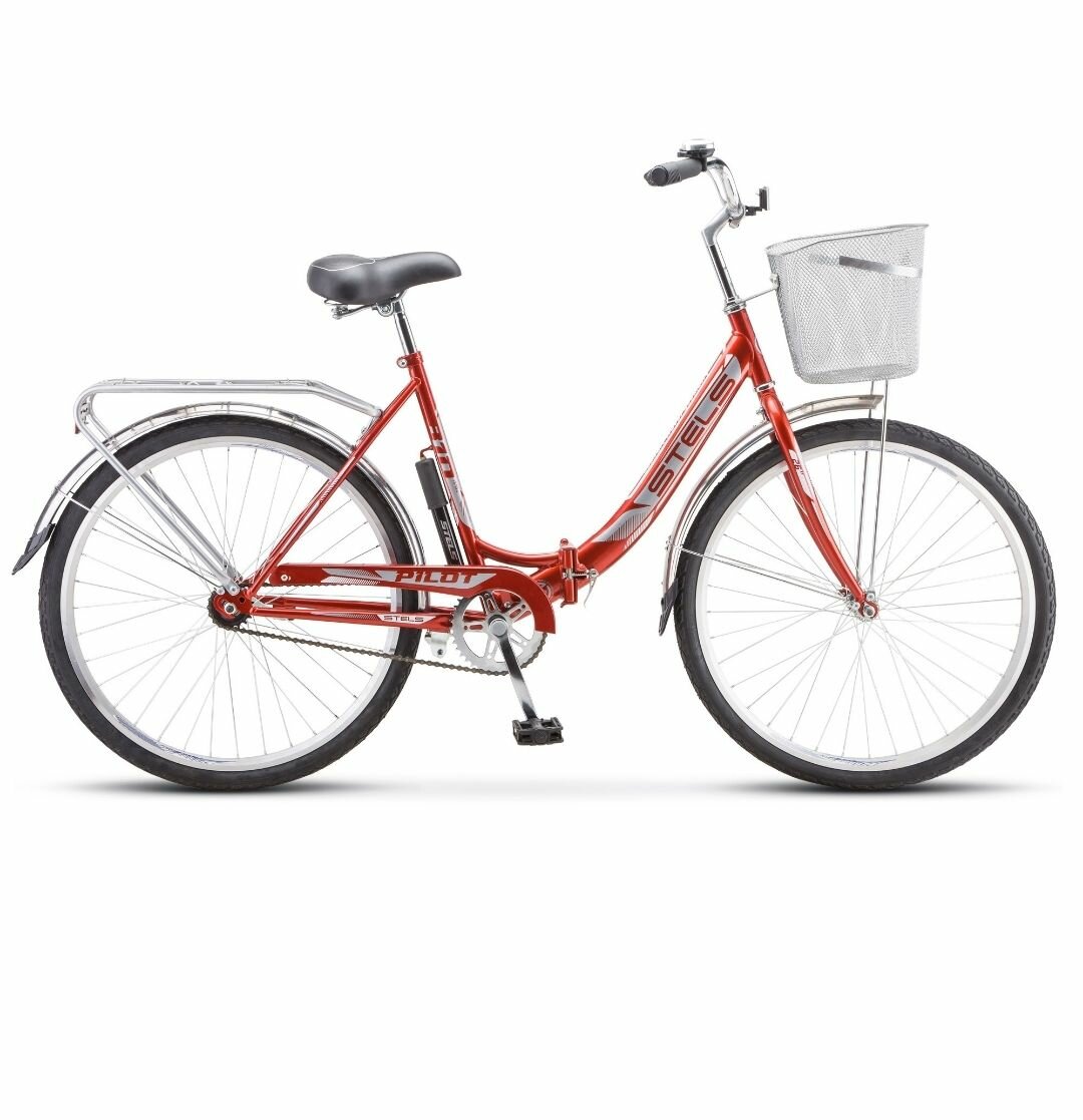 Велосипед 26" STELS Pilot 810 рама 19" (Z012), красный, на рост 160-180см, складной городской комфортный, мужской женский корзина И насос в комплекте