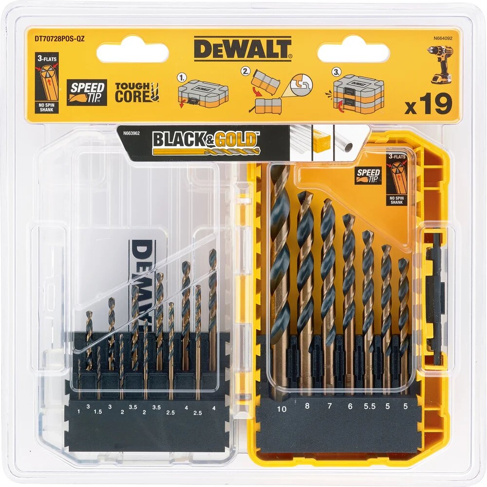 Набор сверл по металлу Dewalt DT70728, 1-10 мм, 19 шт. DT70728-QZ с центрирующим наконечником
