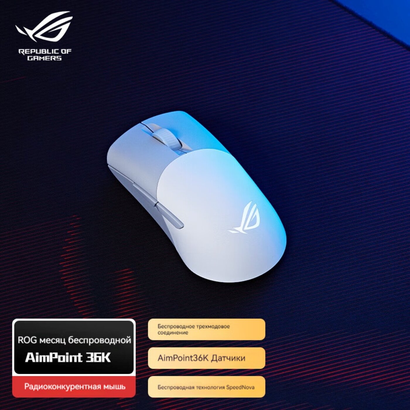 Беспроводная трехрежимная мышь ROG ACE AimPoint 36k сенсор /Bluetooth портативная мышь с подсветкой RGB весом 75 г