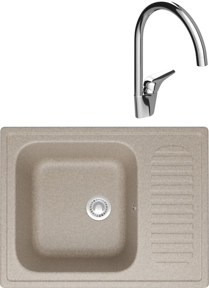 Комплект Мойка Domaci Болонья М-15-004, песочная / Смеситель Ливорно