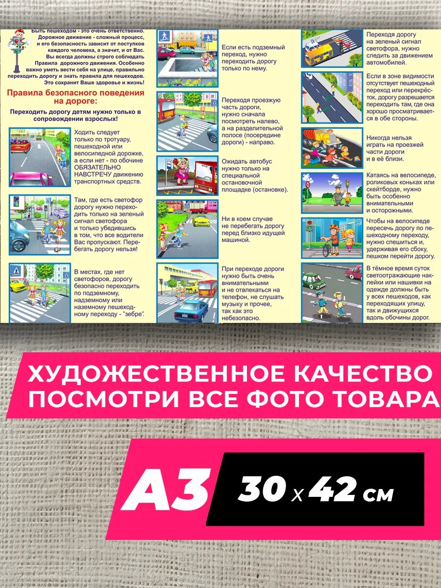 Плакат правила дорожного движения на стену A3