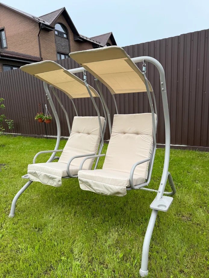 Садовые качели (2шт) с подлокотниками, индивидуальным качанием Full Comfort - CAPRI, металлический каркас, бежевый