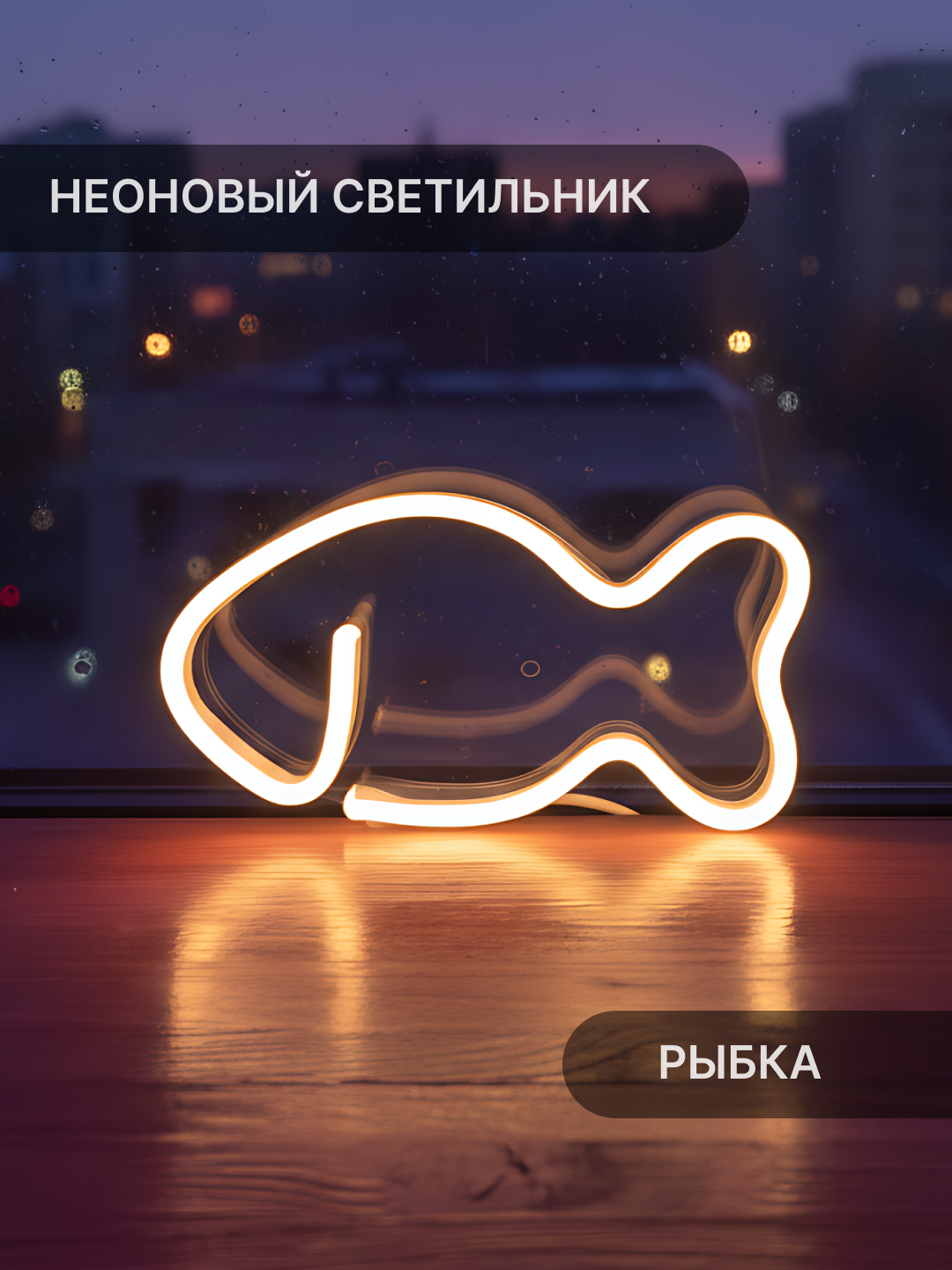 Неоновый светильник Elmarto Рыбка, 15х8 см, теплый белый, светодиодный