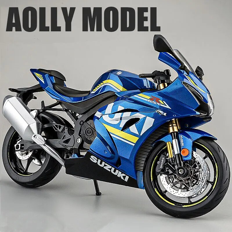 1:9 Suzuki GSX-1000R сплав гоночный мотоцикл модель моделирование литой под давлением металлический уличный спортивный мотоцикл модель звук свет подарок для детей, Blue foam box