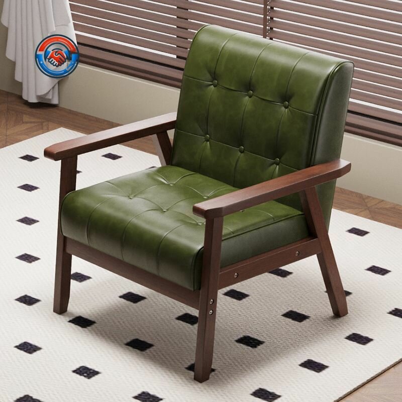 Кресло-диван из массива дерева, кожаное, зеленое 65*61*71 см, ретро-качество, комфортная глубокая посадка для гостиной, офиса, спальни