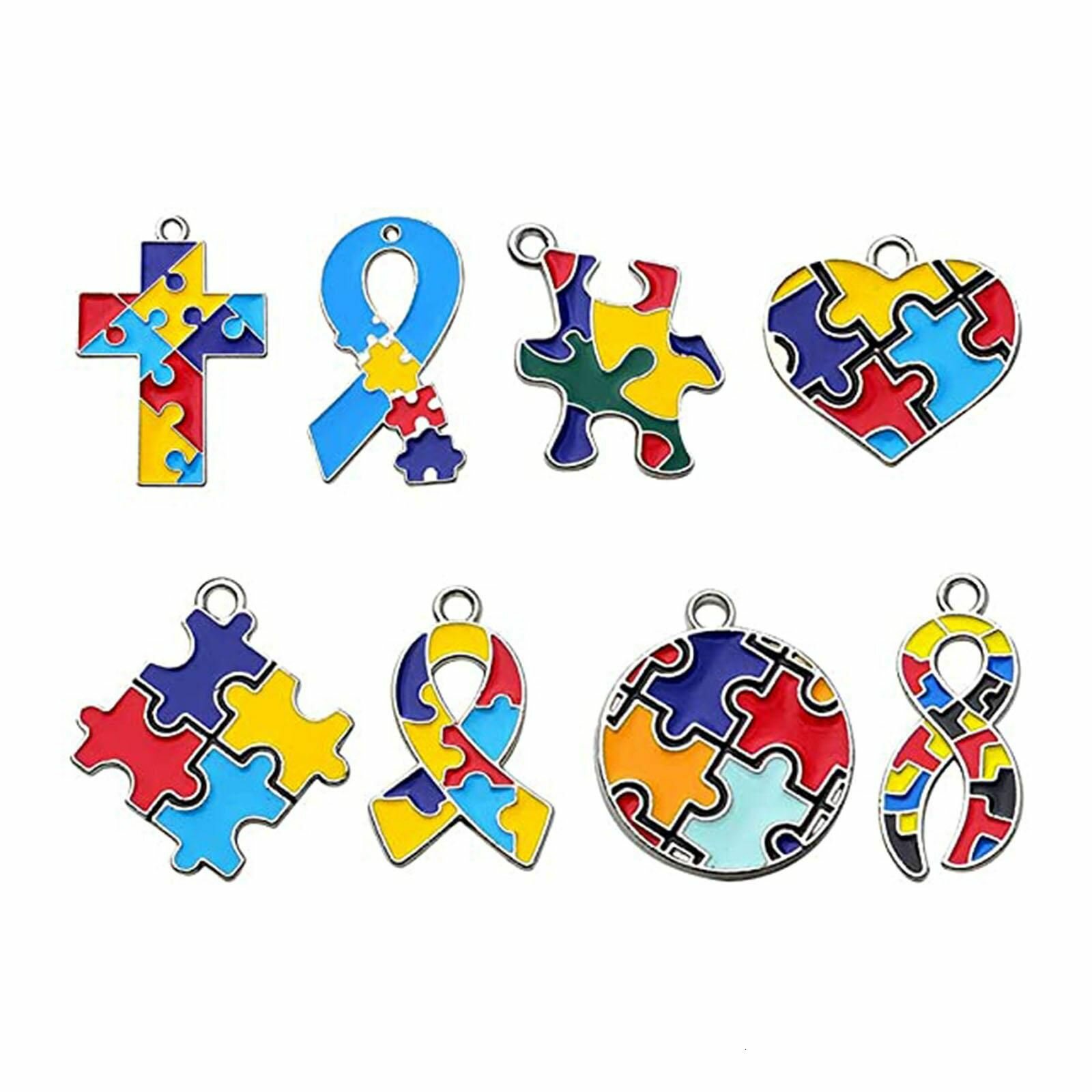 Набор из 8 предметов, подвеска-головоломка контрастного цвета с аутизмом