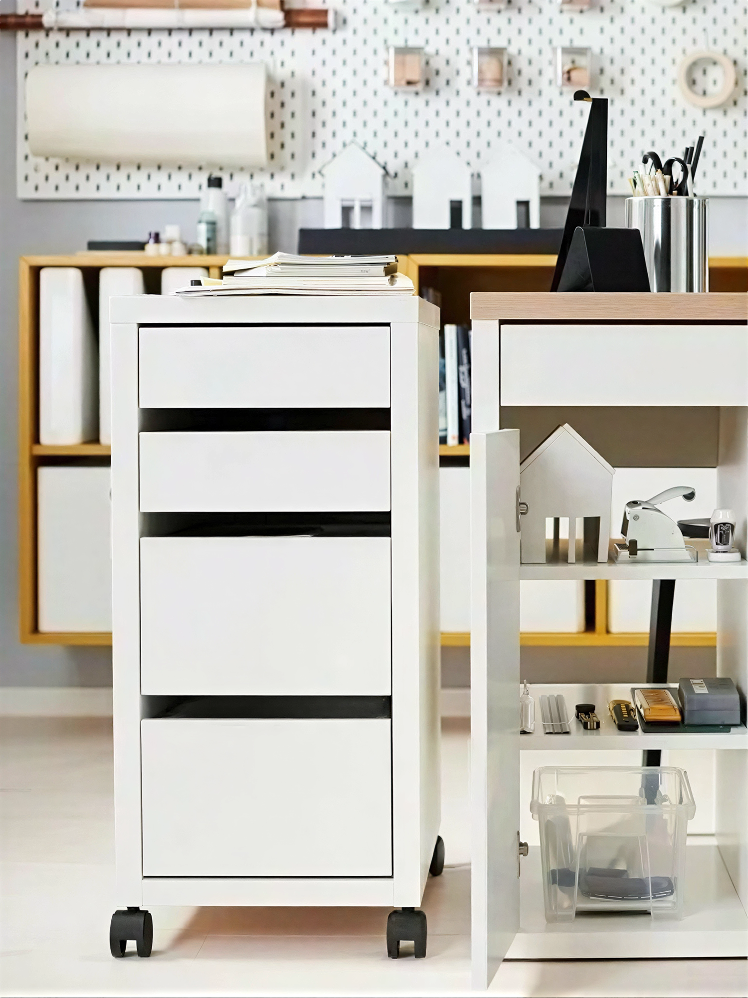 Тумба с 4 ящиками для стола, офисная микка (MICKE IKEA), 75х35х50 см, белый