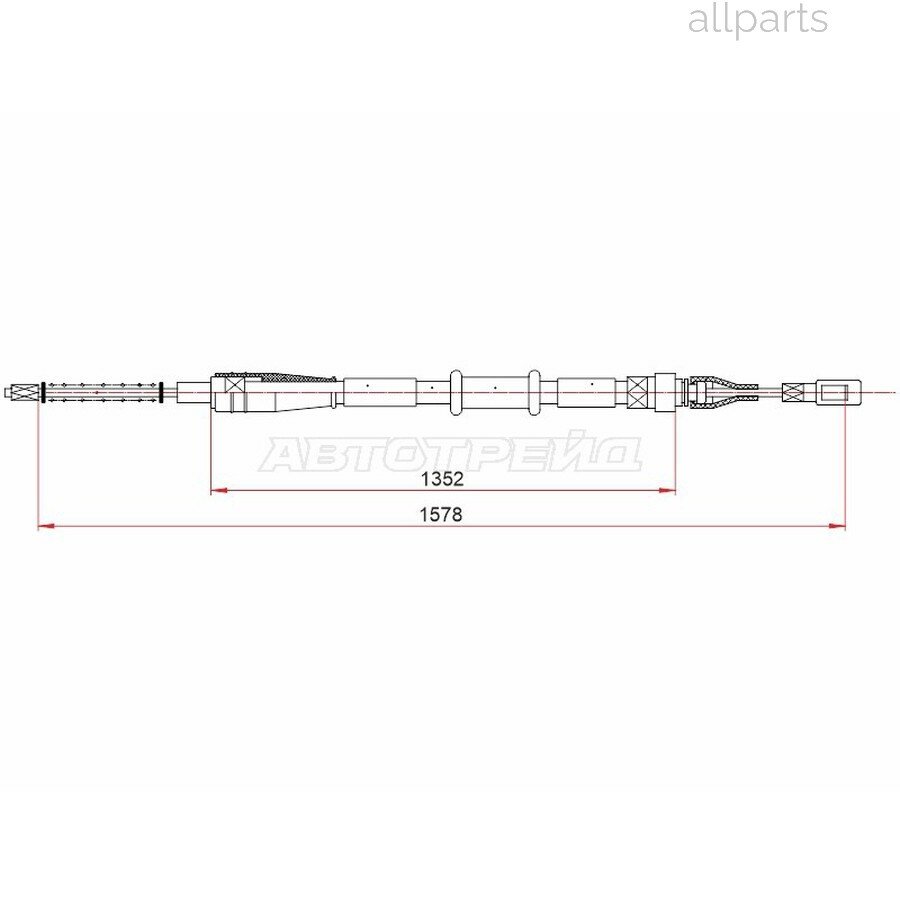 SAT ST-52-0092 Трос ручного тормоза (Справа=Слева) Audi 80 91-95