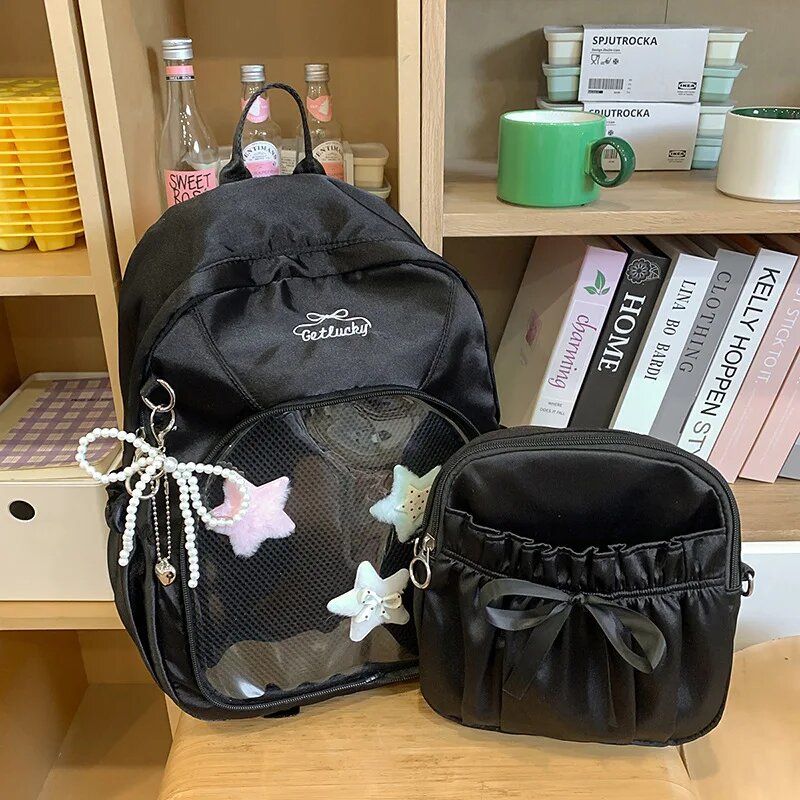 Модные атласные женские рюкзаки HAEX 2026: дизайнерские, трендовые, съемные сумки-ита, Черный, Black