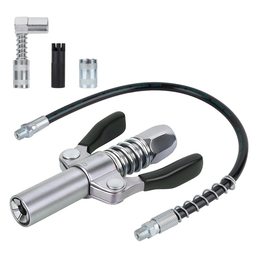 1 комплект смазочных ниппелей с фиксатором, ручная смазочная муфта, смазочный ниппель для шприца, быстроразъемный смазочный комплект