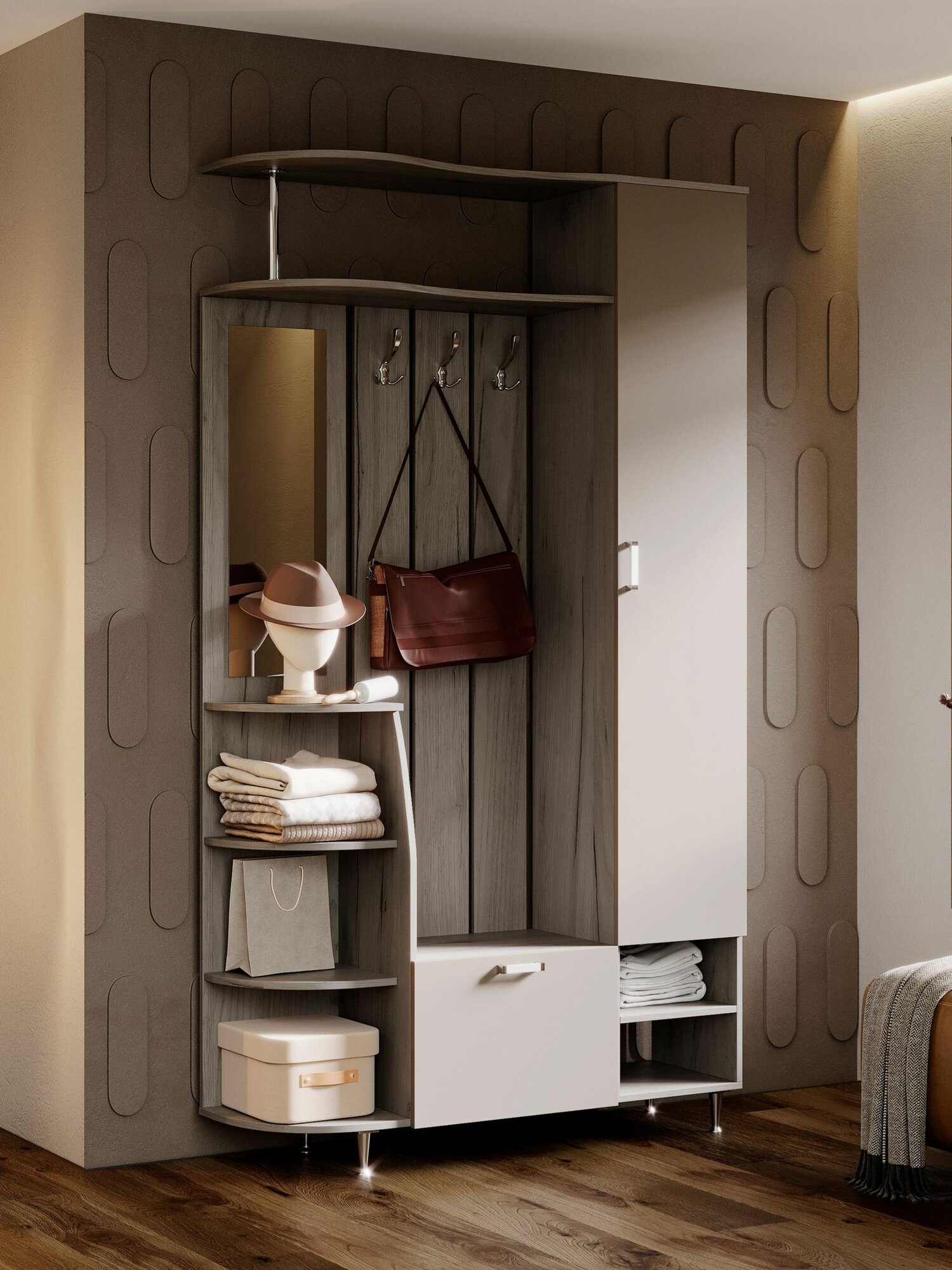 Прихожая Лика № 2 1200х2150х364 (Кашемир/Дуб Крафт серый) МИФ