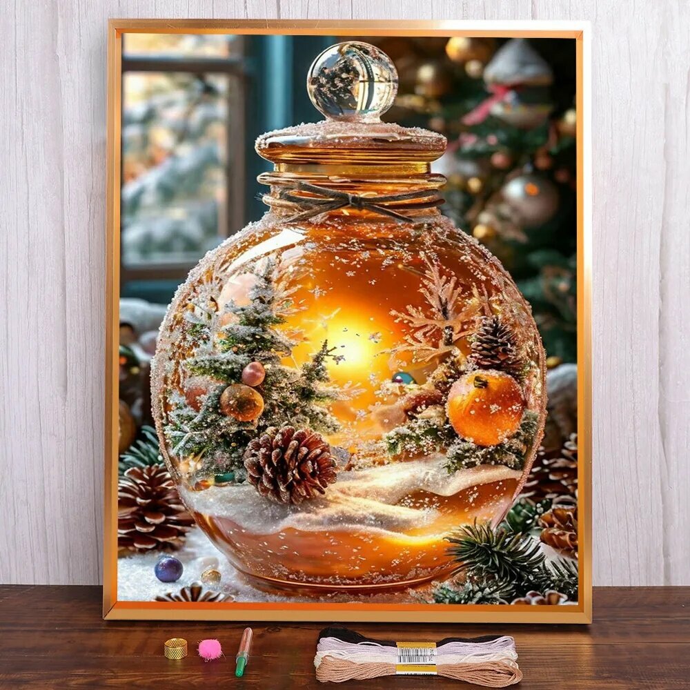 MEIAN Набор для вышивания,30x40CM, Чистый холст с сеткой,14CT, Пейзаж в стеклянной бутылке