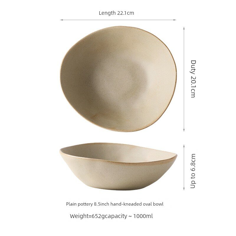 Керамическая глубокая тарелка из неокрашенной глины, нерегулярной формы, в стиле ретро, для салата, десерта, холодных