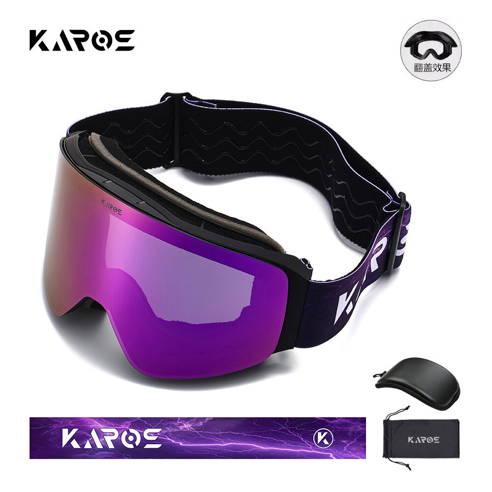 2026 Крышка-флип KAROS Лыжные очки Большой цилиндр Двухслойные противотуманные очки для сноуборда и лыж для мужчин и женщин с близорукостью