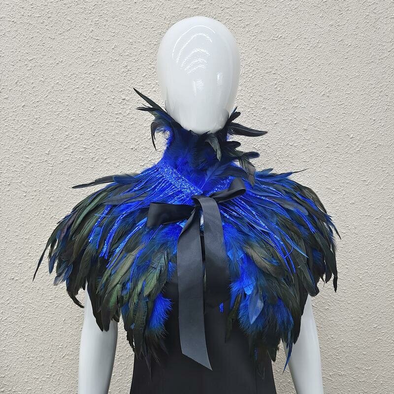 2026 Amazon Кросс-бордерный плащ с перьями и пайетками, готический плащ с перьями, костюм для Хэллоуина и маскарада
