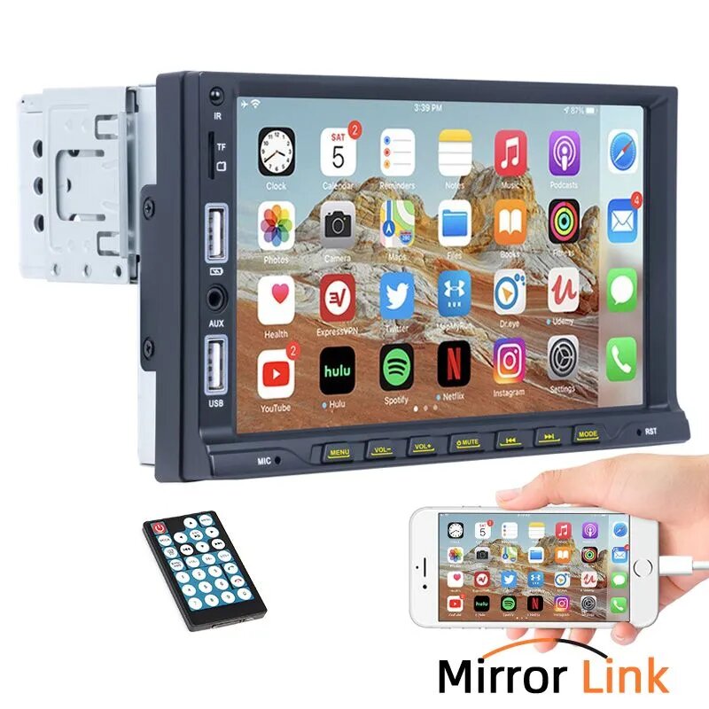 HIPPCRON Устройство головное, диагональ: 7", 1 DIN, 0ГБ