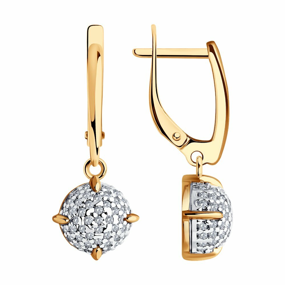Серьги с подвесками, серебро, 925 проба, золочение, фианит