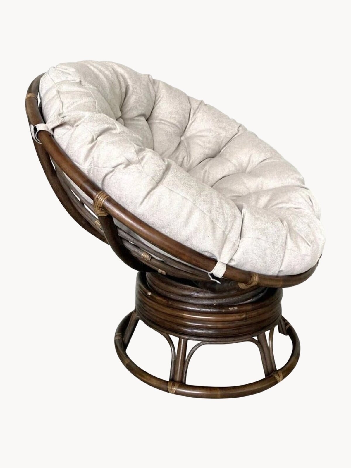 Кресло Папасан вращающийся из натурального ротанга 23/01В с подушкой, цвет темно-коричневый