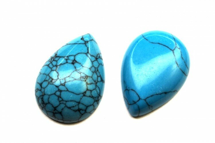 Кабошон капля 25х18мм, Бирюза синтетическая, цвет голубой, 2015-022, 1шт