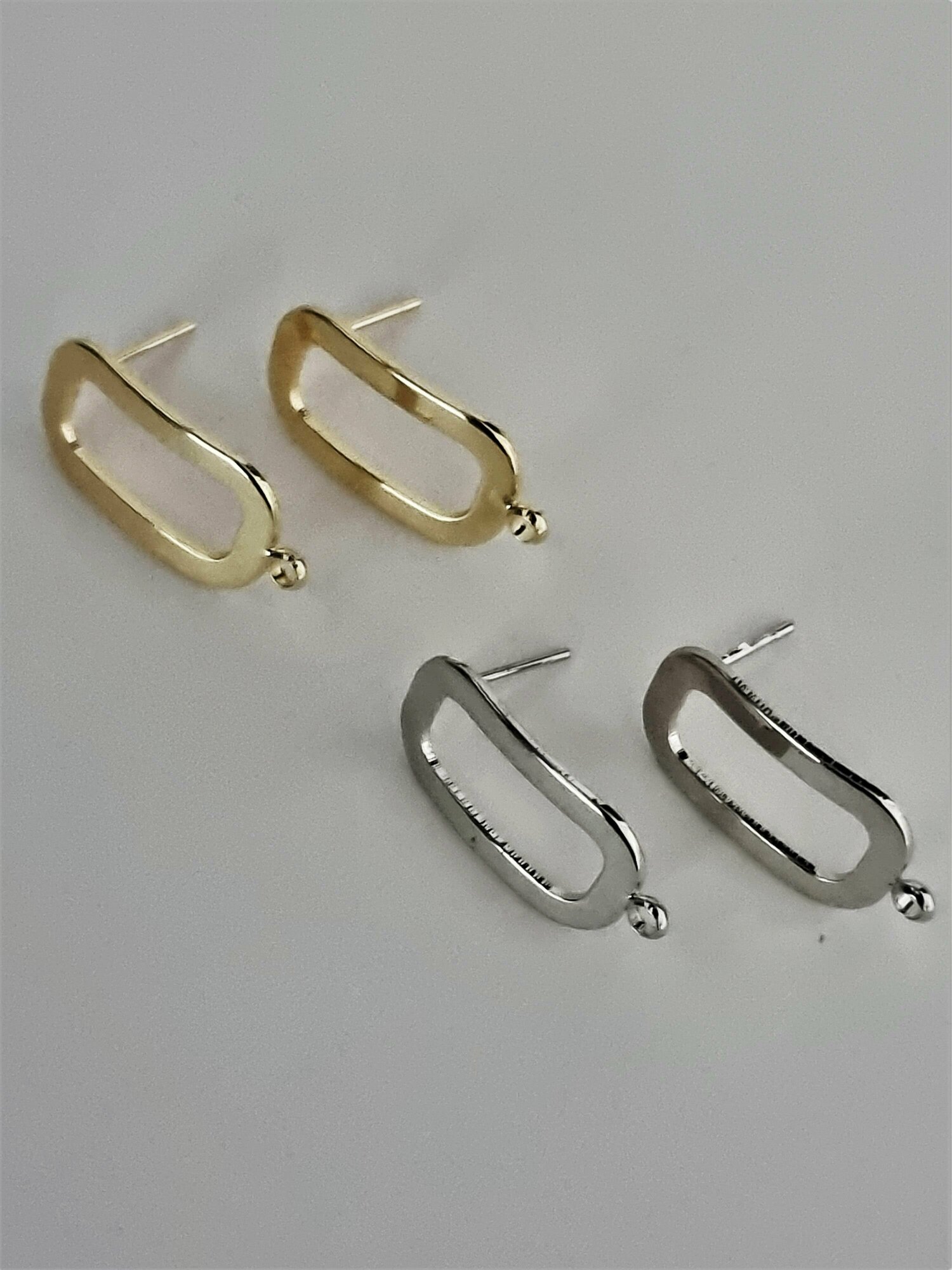 Швензы-Пусеты "Овалы". Родий и золото. 4шт.