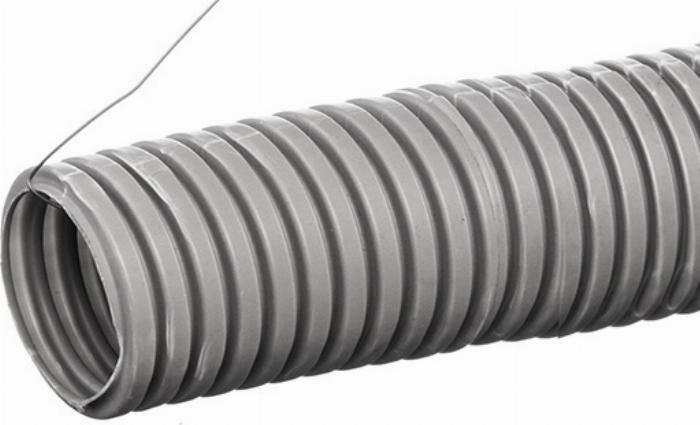 Труба ПВХ гофрированная D40 легкая с зондом серая (комплект из 25 м)