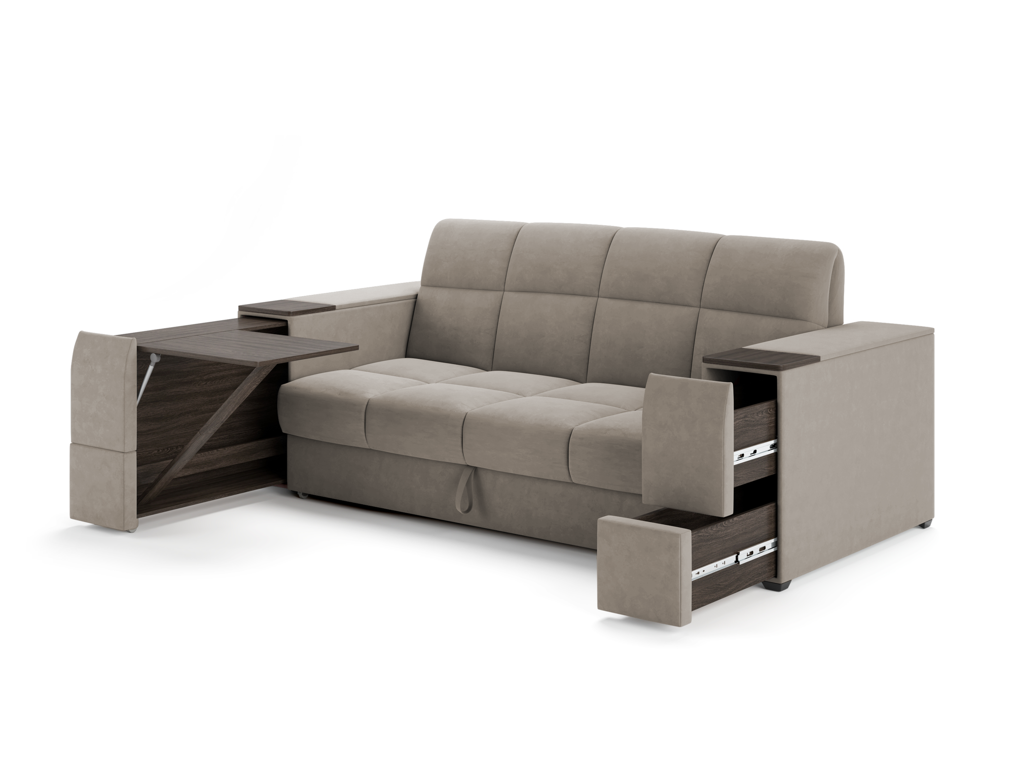 Диван-кровать Флай, аккордеон, ортопедическое основание на НПБ, подлокотники столик+ящики, 120*200, съемный чехол, велюр.