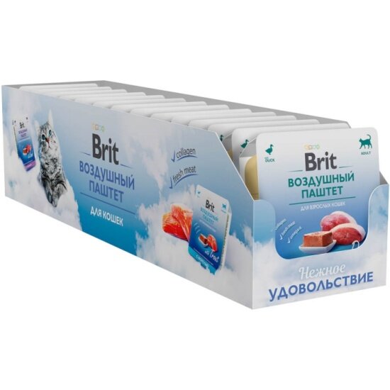 Влажный корм для взрослых кошек Brit PREMIUM Воздушный паштет, Утка 14шт x 100г