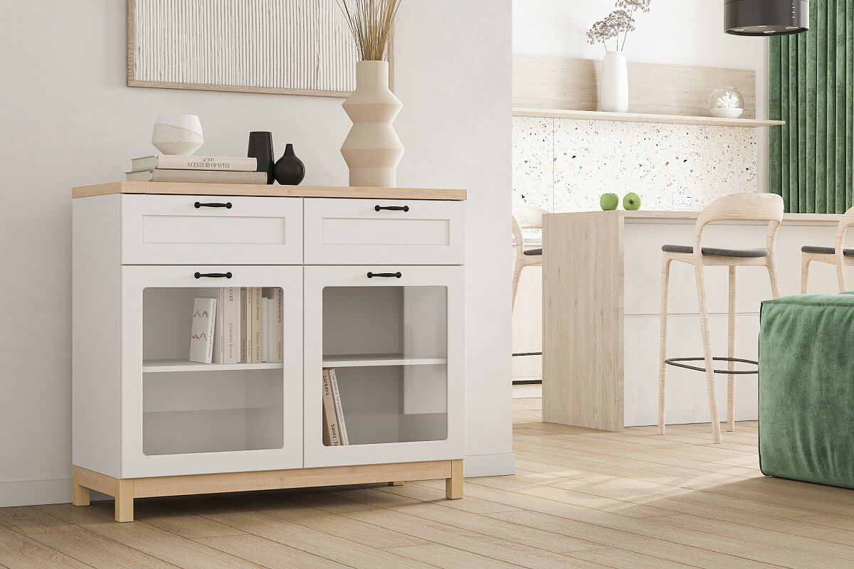 Комод МебельЛэнд24 Техас - 9 МДФ 110x45x93 двухдверный с 2 ящиками