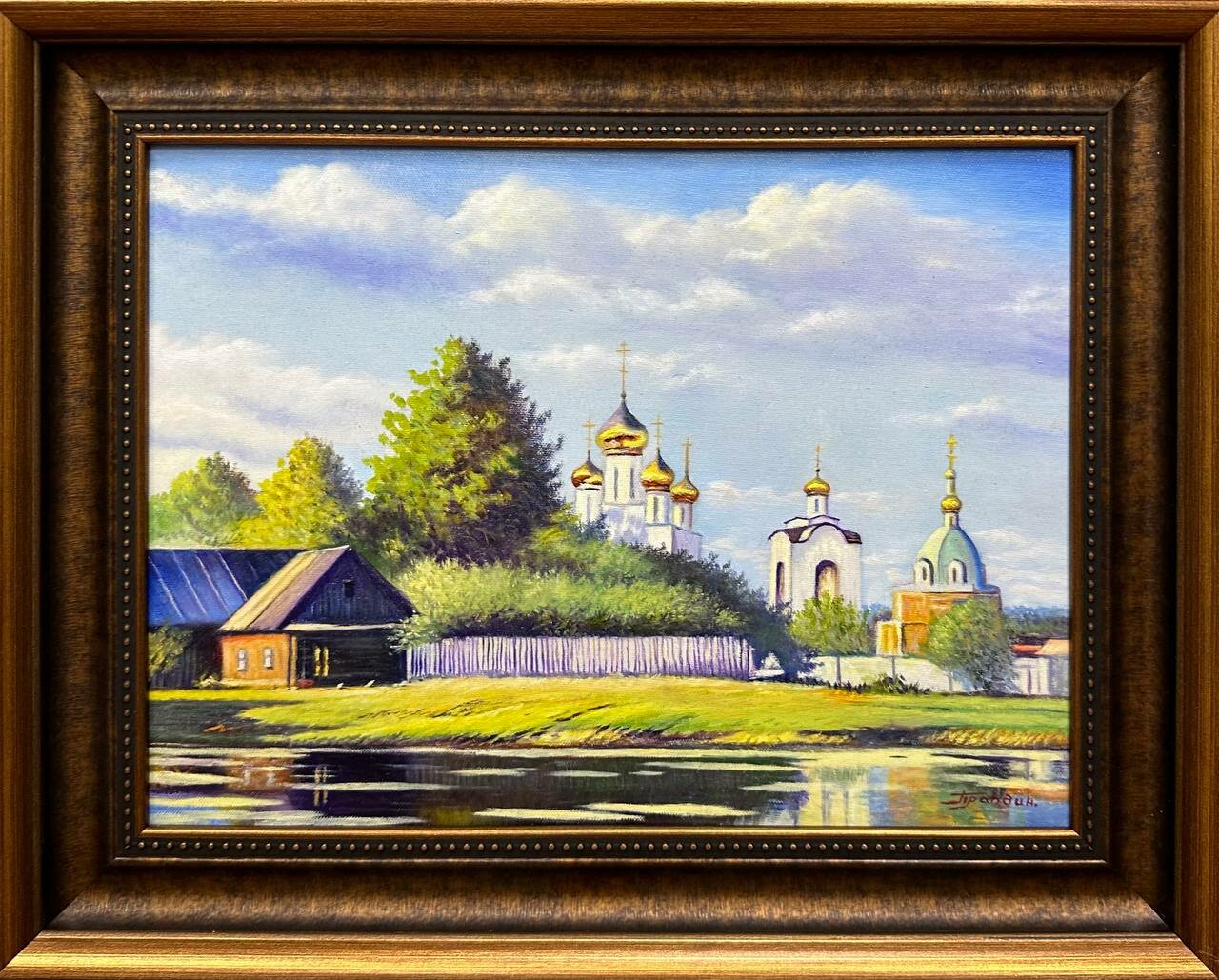 Картина маслом, летний пейзаж "Берег"