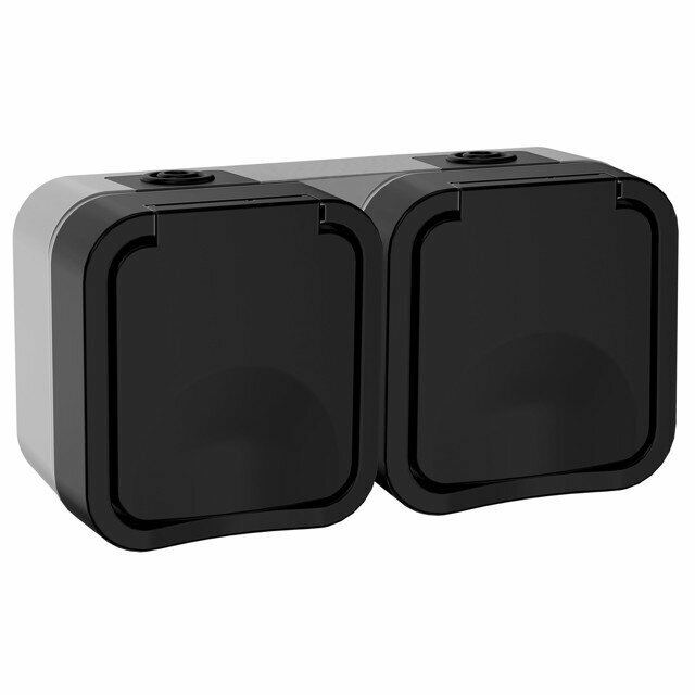 Розетка 2 поста IEK Tors 16А горизонтальная IP55 графит