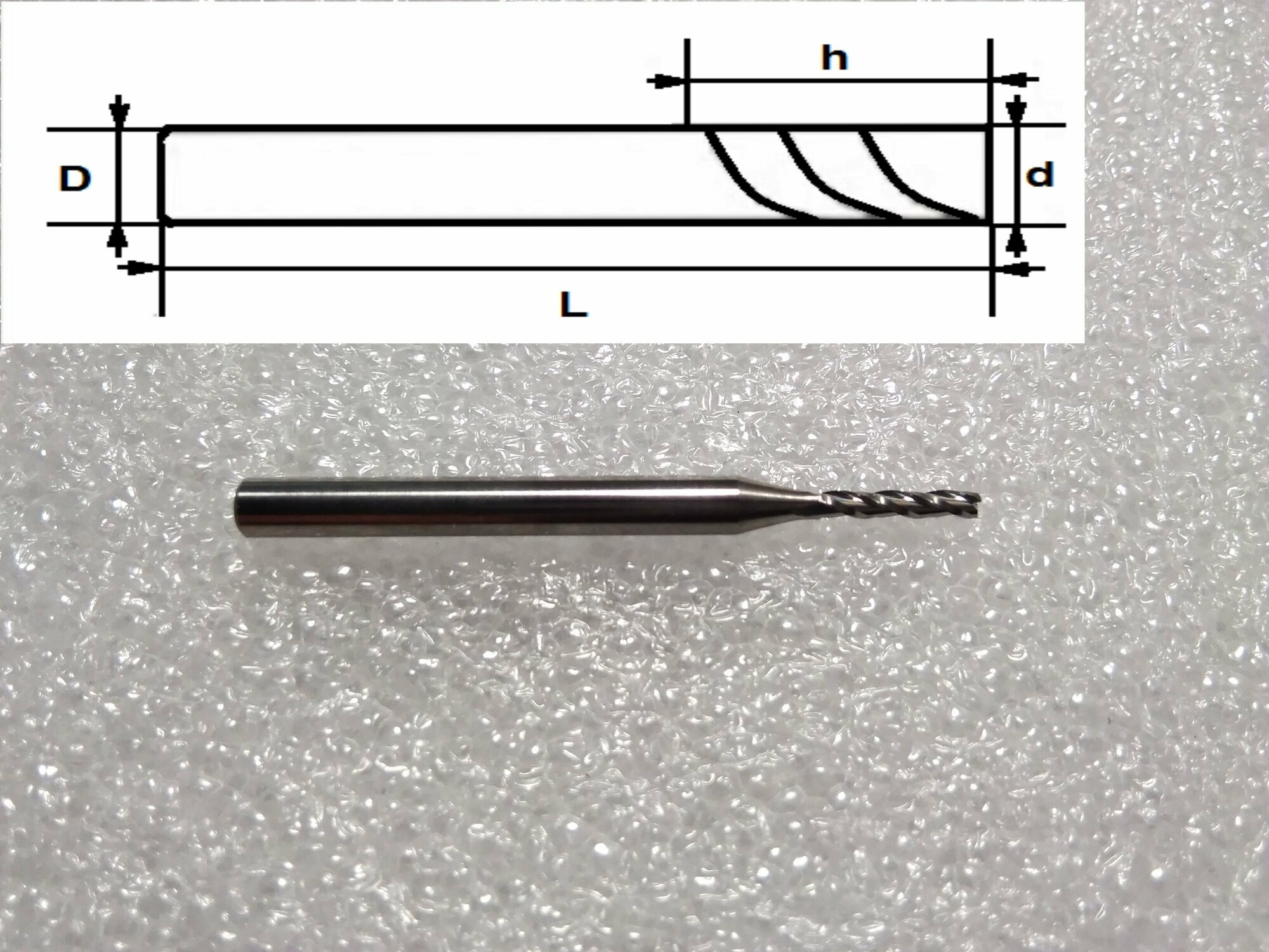 Спиральная трехзаходная фреза 3L3.158, d-1.5/ h-8/ D-3.175/ L-38. X series для ЧПУ станка